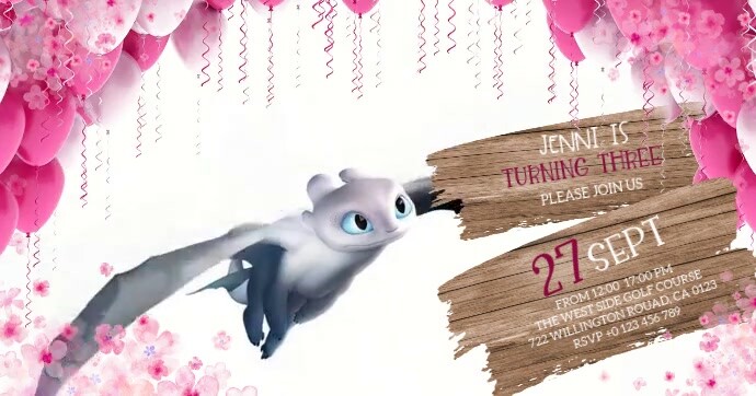 Girl dragon Birthday party invitation design template | PosterMyWall