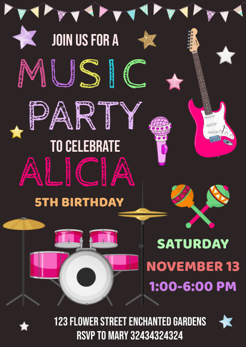 GIRL Music Birthday Invitation Template | PosterMyWall