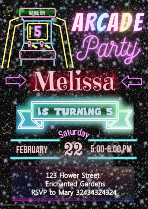 girl neon Arcade Birthday Invitation Template | PosterMyWall
