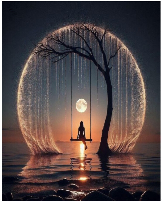 Girl on swing under moonlight fantasy scene Template | PosterMyWall