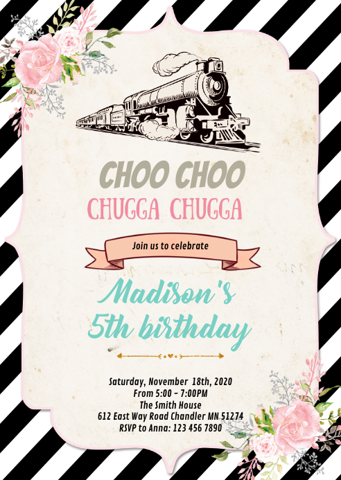 girl train theme party invitation Template | PosterMyWall