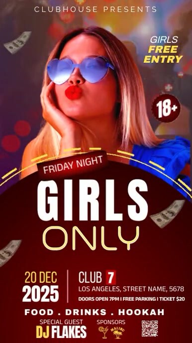 GIRLS ONLY FRIDAY NIGHT PARTY FLYER TEMPLATE | PosterMyWall