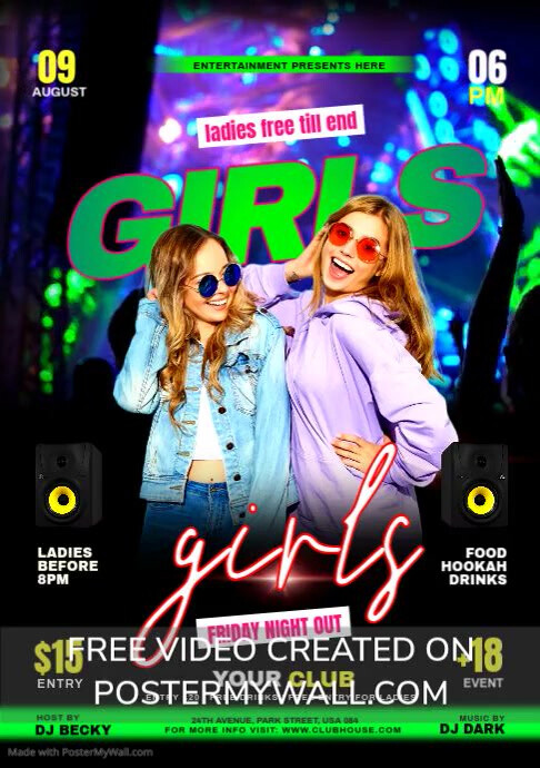 GIRLS PARTY Template | PosterMyWall