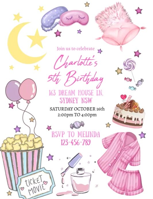 Girls Slumber Party Birthday Invitation Template | PosterMyWall