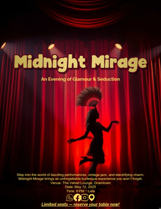 Glamorous Burlesque Show Flyer Design | Vintage Cabaret Poster Template ...
