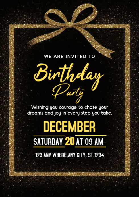 Plantilla de Glitter Black & Gold Birthday Party Invitation Poster ...