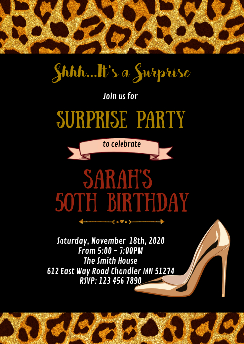 Glitter leopard party invitation Template | PosterMyWall