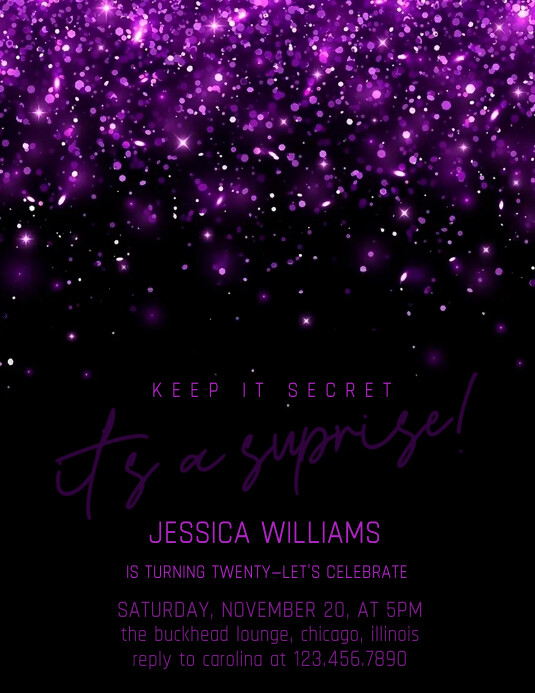 Glitter Purple - Surprise birthday invitation Template | PosterMyWall