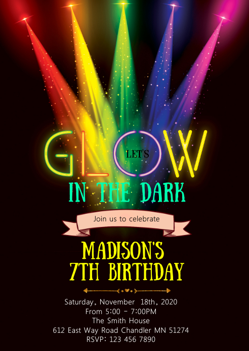 Glow birthday party invitation Template | PosterMyWall