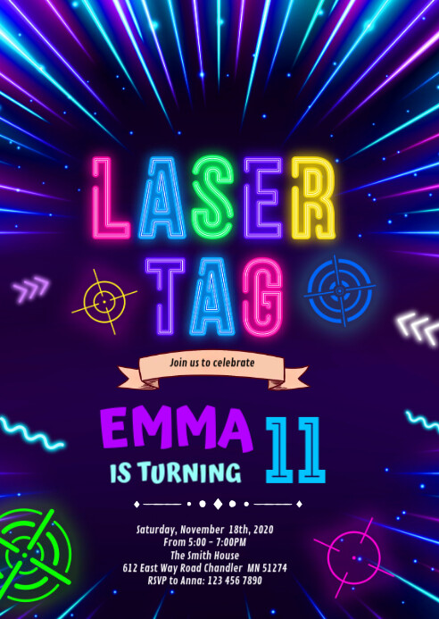Copy of Glow laser tag birthday invitation | PosterMyWall