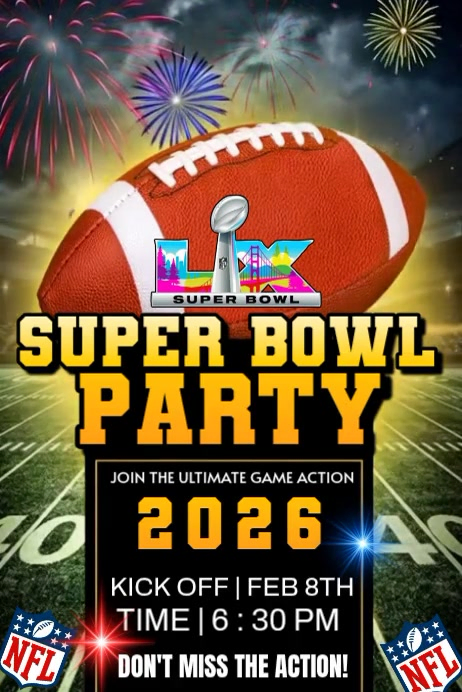 Plantilla de Glowing Super Bowl lx watch Party Poster Video | PosterMyWall