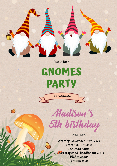 Gnomes birthday invitation Template | PosterMyWall
