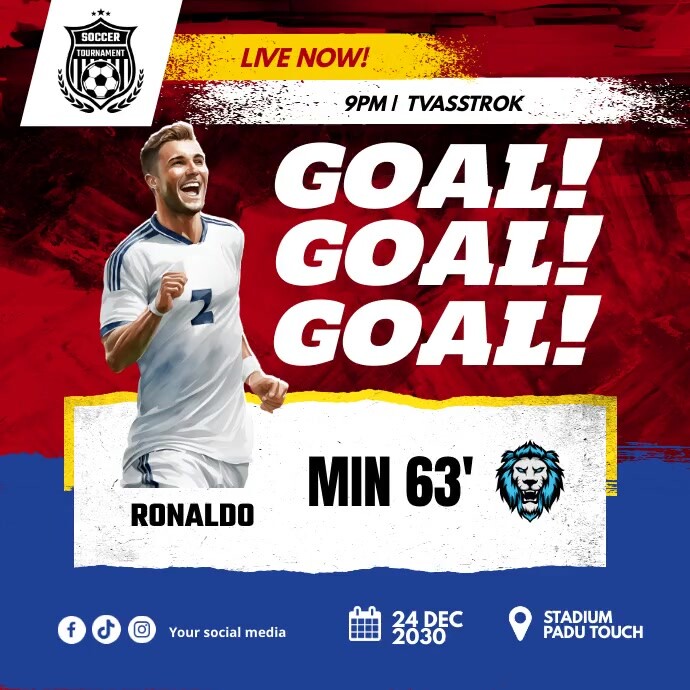 Copy of Goal Now Template Soccer Score | PosterMyWall