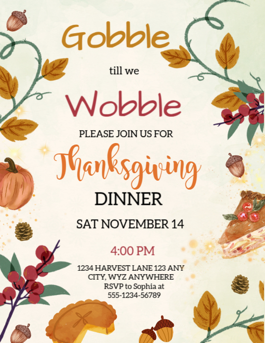Plantilla de Gobble Till We Wobble Thanksgiving Invitation | PosterMyWall