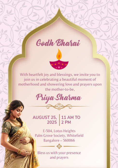 Godh Bharai Invitation Card A4 Template | PosterMyWall