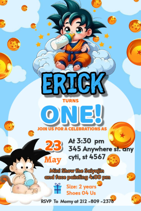 Modèle Goku baby Invitation celebration happy Brithday party temple boy ...
