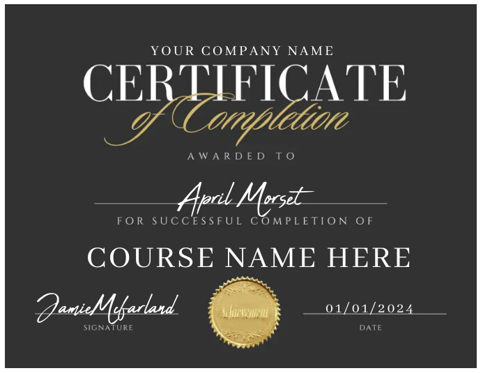 Gold & Black Certificate of Completion / Awar Template | PosterMyWall