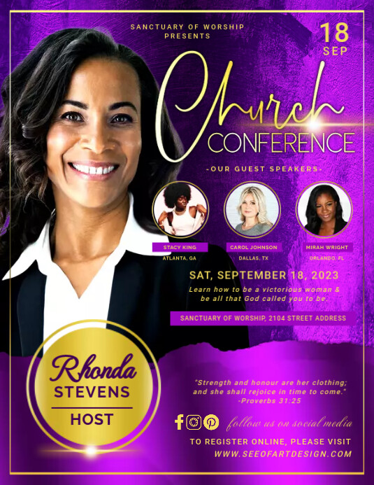 Gold & Purple Professional Church Conference Template | PosterMyWall
