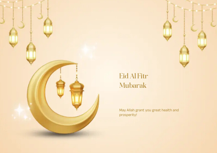 Gold And Beige Modern 3D Illustrative Eid al- Template | PosterMyWall