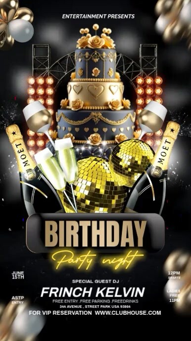 Gold and black Birthdy party Template | PosterMyWall