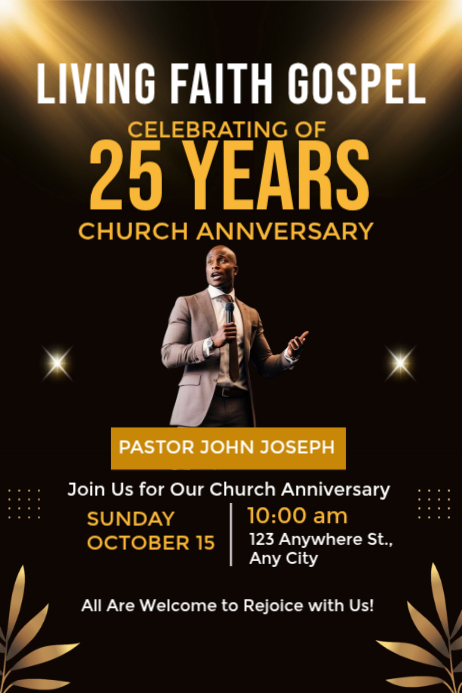 Gold And Brown Event Celebrating Church Anniversary poster Template ...