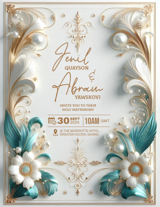 Gold and Turquoise Aqua Blue Wedding Invitati Template | PosterMyWall