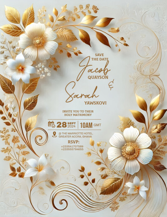 Gold And White Modern Wedding Invitation Template | PosterMyWall