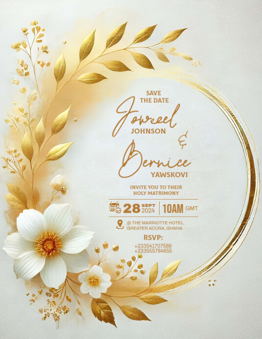Gold And White Modern Wedding Invitation Template | PosterMyWall