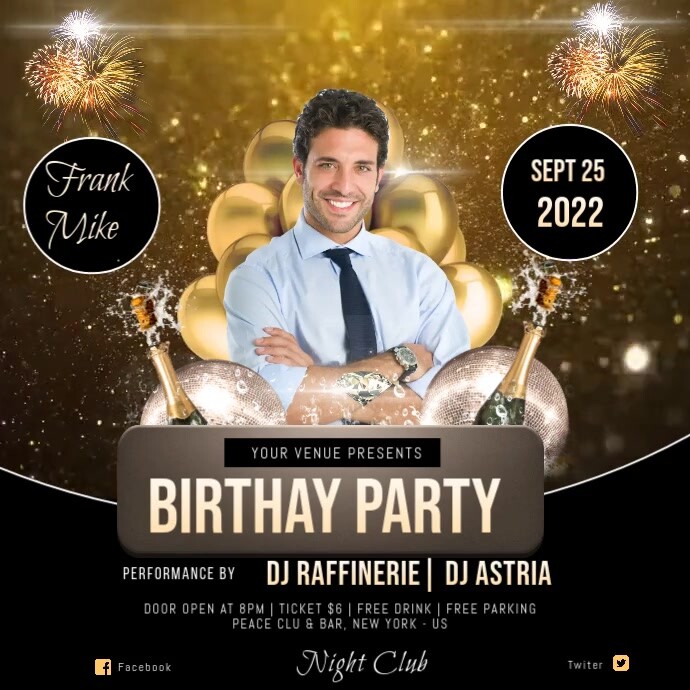 Gold birthday party Template | PosterMyWall