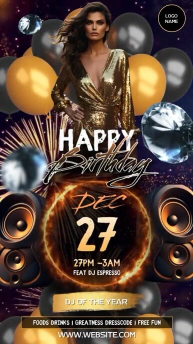 GOLD BIRTHDAY PARTY INVITATION TEMPLATE | PosterMyWall