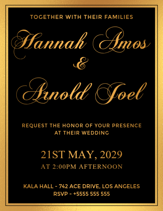 Gold Black Professional Wedding Invitation Flyer Template | PosterMyWall