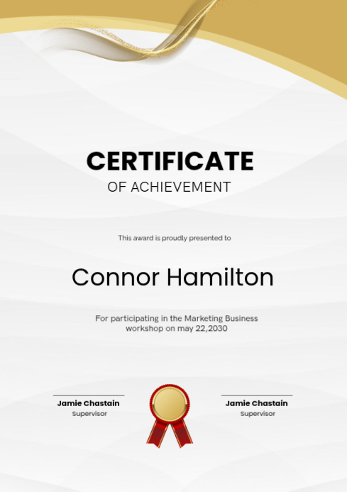 Gold Elegant Certificate of Achievement Certificate Portrait Template ...