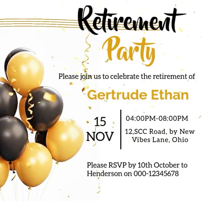 Gold Elegant Retirement Party Invitation Template | Customizable Design ...