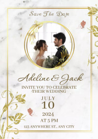 White and Gold Wedding Invitation Template | PosterMyWall