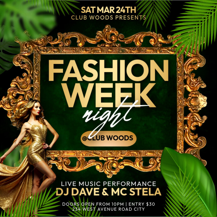 Copy of Gold Fashion week schedule date night club event invitation ...
