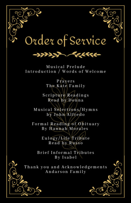 Plantilla de Gold floral order of service tamplate | PosterMyWall
