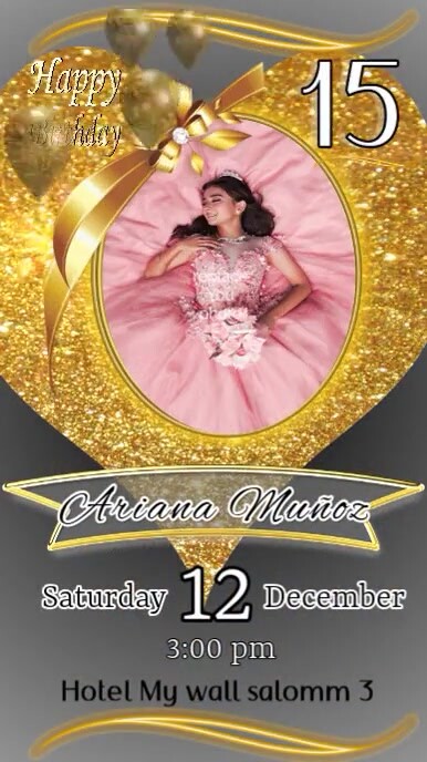 Szablon Gold gliter invitation 15 años anímate 3d | PosterMyWall