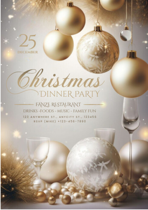 Gold Gradient Fancy Christmas Dinner Party A4 Template | PosterMyWall