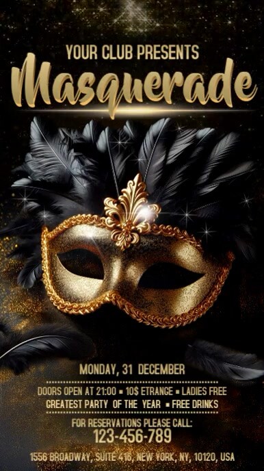 Gold Masquerade Digital Display (9:16) Template | PosterMyWall