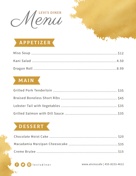 Gold Minimalist Restaurant Menu Template | PosterMyWall
