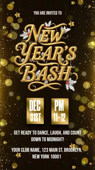 Gold New Year Bash Invitation Template | PosterMyWall