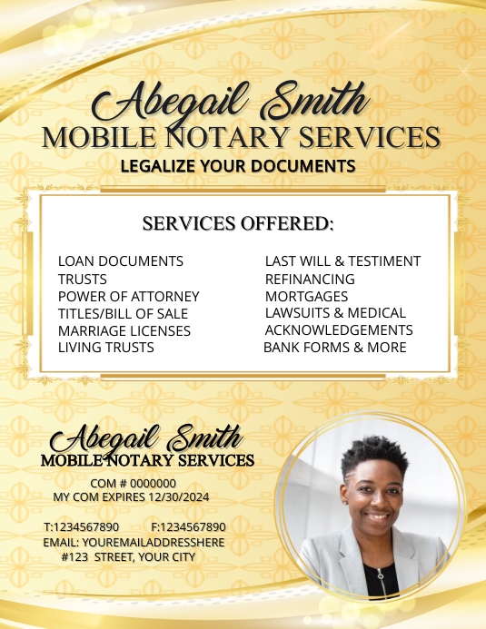 Gold Notary Services Flyer Template | PosterMyWall
