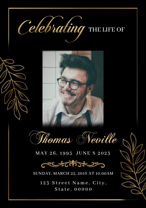 Gold Ornamental Funeral Program Template | PosterMyWall