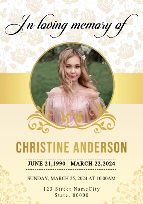 Gold Ornamental Funeral Program Template | PosterMyWall