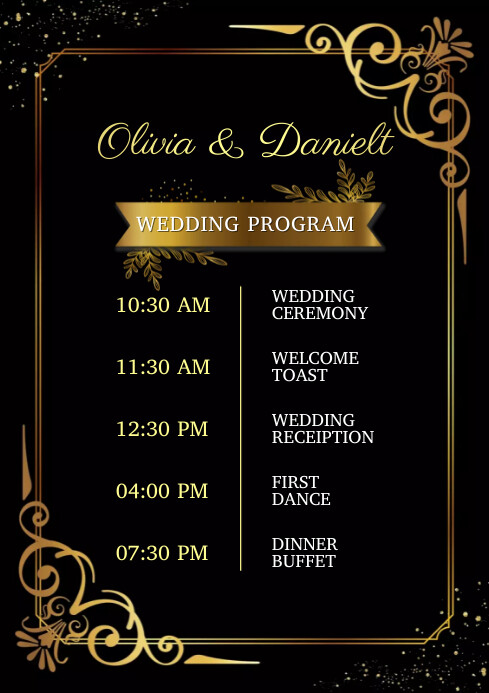 Gold Ornamental Wedding Program template | PosterMyWall