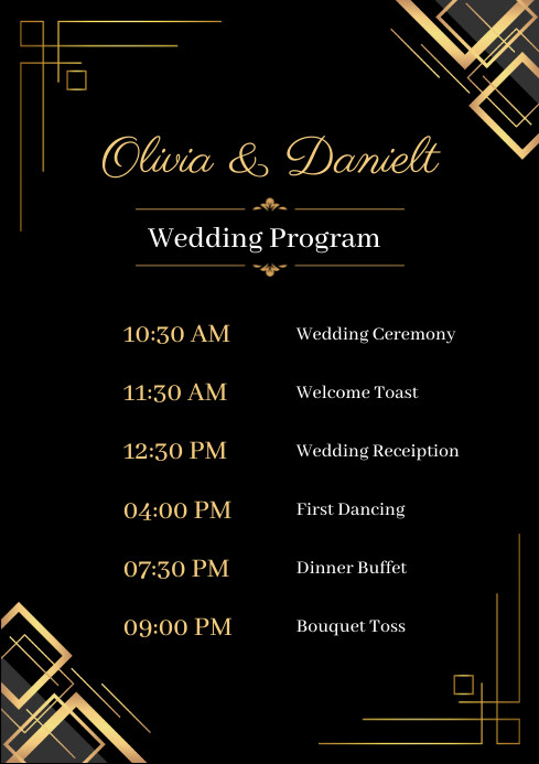 Gold Ornamental Wedding Program template | PosterMyWall