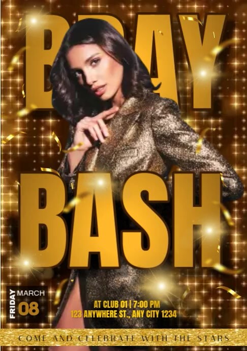 Birthday Bash Celebration Gold Party Theme Template | PosterMyWall