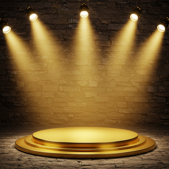Gold stage with spotlight for product launch Template | PosterMyWall