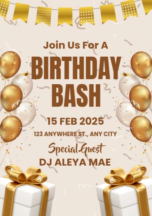 Gold Theme Birthday Bash Invitation Template | PosterMyWall