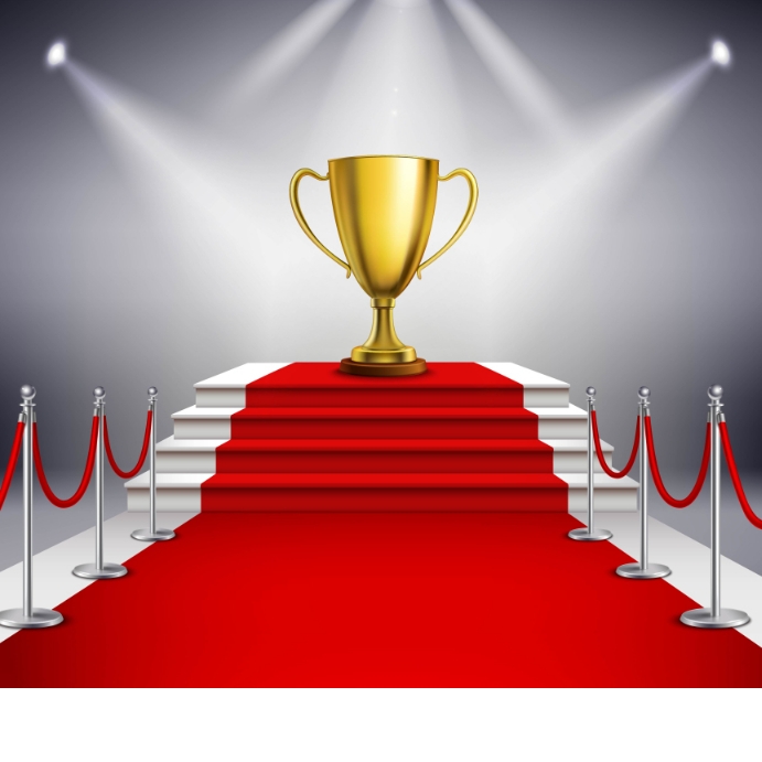 Gold trophy white stairs red carpet spotlight Template | PosterMyWall